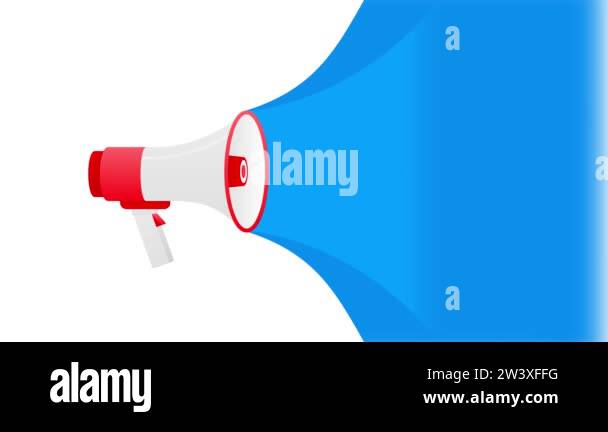 Important announcement megaphone blue banner in 3D style on white background. Motion graphics ...