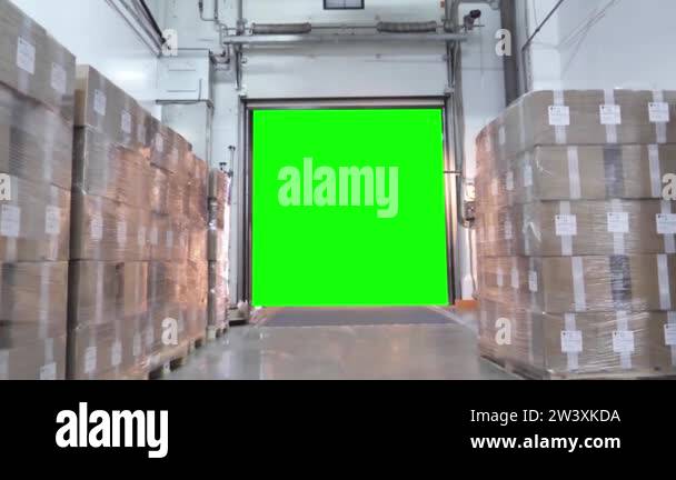 Warehouse with Cardboard Boxes in Logistic Center. View from Dock to ...