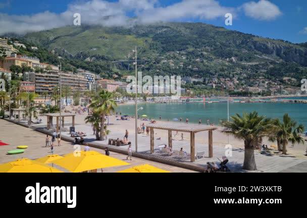 Menton, France - June 14, 2020: 8K Beautiful Seaside Promenade With ...