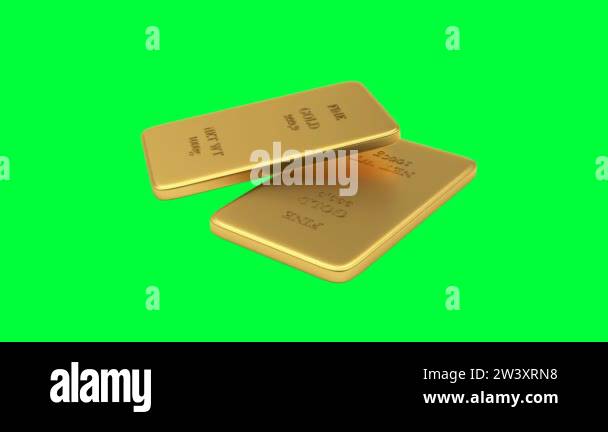 Gold thin bars rotate in a loop on a green screen in 3D animation. 4K ...