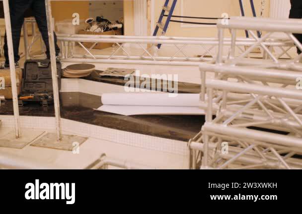 creating a structure for the stage. Metal structures that are installed ...