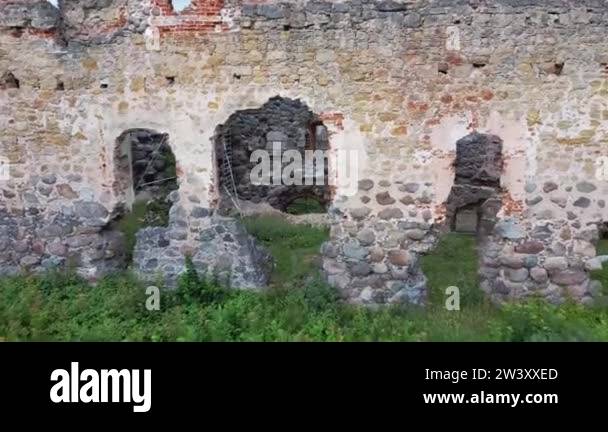 Medieval Castle Ruins in Latvia Rauna. Aerial View Over Old Stoune ...