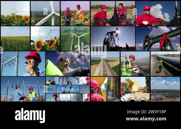 Electricity Generation Multi Screen Conceptual Video. Montage of Video ...