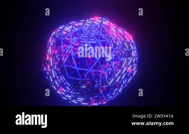 3D animated mesh in blue with red light flashes. loop abstract animated ...