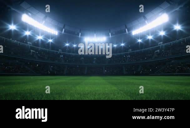 Sports Video background with a stadium full of spectators, grass pitch ...