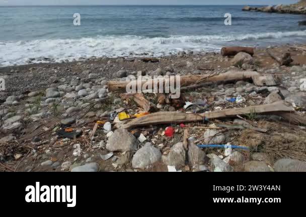 Polluted shore ocean. Global problem of mankind planet garbage ...