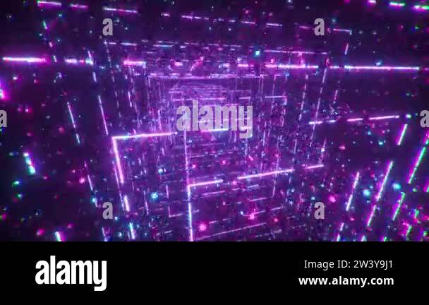 Digital technology tunnel. 3D Big Data Digital square corridor with futuristic matrix. Binary ...