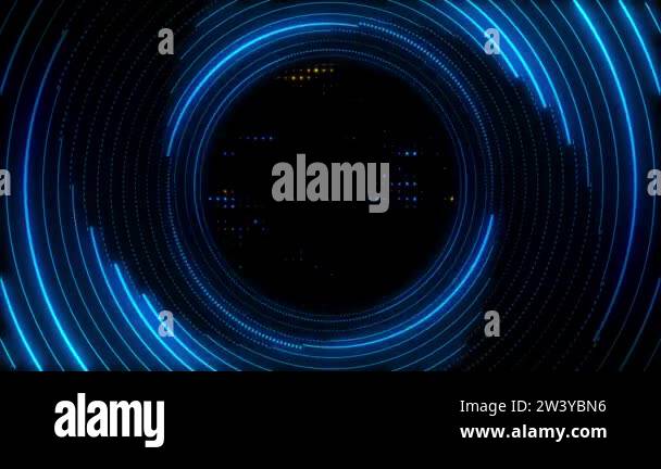 Abstract technology background with rotating blue glowing neon circles ...
