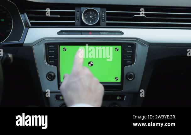 Shot for animation. Finger tapping greenscreen mock-up dashboard screen ...