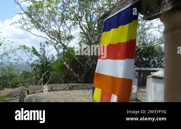 Buddhism flag at Mulkirigala Raja Maha Vihara an ancient and an ...