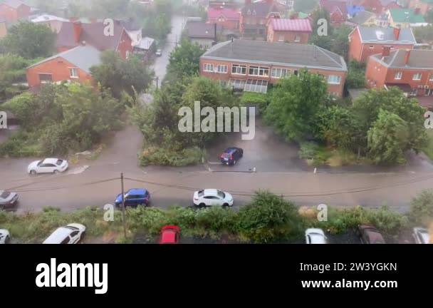 Poorly developed infrastructure of city. Flood and dirty water flow ...