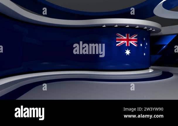 TV studio. Australia. Australian flag. News studio. Loop animation ...