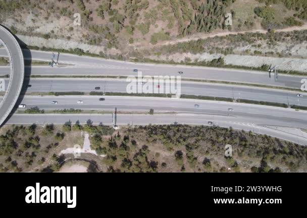 Thessaloniki, Greece aerial drone landscape of interchange traffic on ...