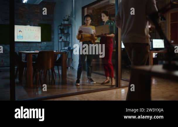 Two Female Managers Talk in Meeting Room in Creative Agency Stock Video ...