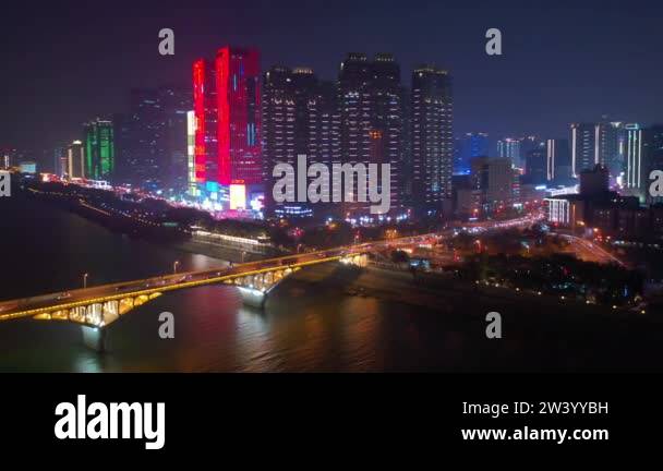 changsha city night illuminated famous downtown cultural complex delta ...