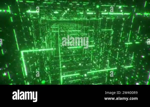 Digital technology tunnel. 3D Big Data Digital square corridor with futuristic matrix. Binary ...