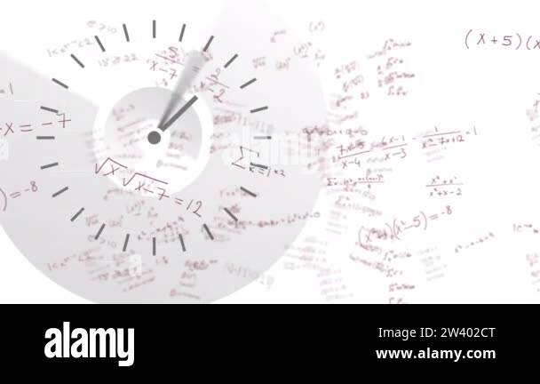 Animation of mathematical formulae floating and clock moving fast on ...