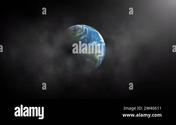 Zoom in from space planet earth rotating animation with smoke cloud ...