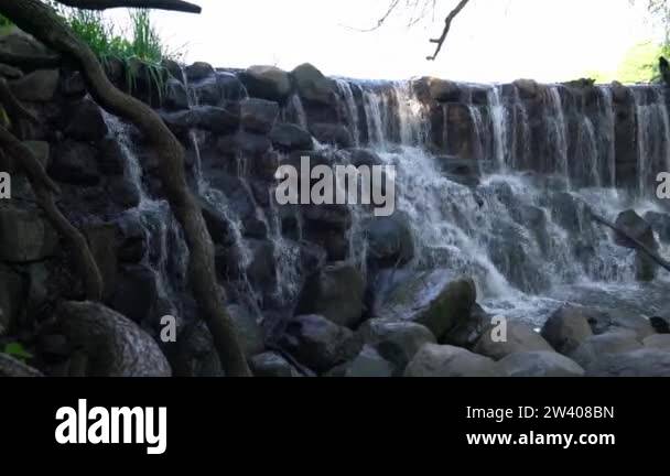 Beautiful waterfall video panning from left to right as water splashes ...