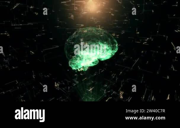 Graphic design of 3d animation of the human brain. Scanning of the AI ...