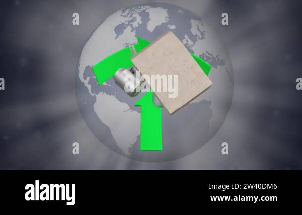 Video. Animation. Ecology. Recycling. Recycling symbol revolves around ...