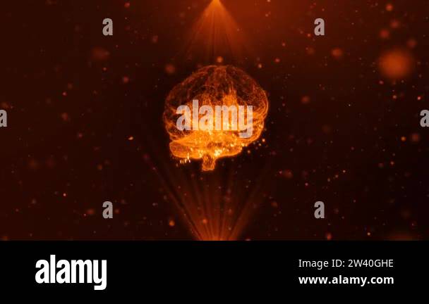 Hologram of the human brain rotates among particles of light in rays of ...