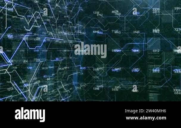 Connections and numbers inside matrix. Animation. Set of numbers and ...
