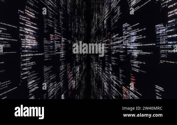 Source Code Walls On Black Background Animation Dive Into Cyberspace With Walls Of Source Code