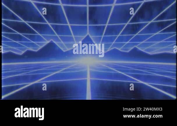 Retro 80s VHS tape video game intro landscape vector arcade wireframe ...