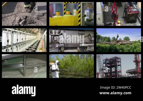 Industrial Multi Screen Conceptual Video. Collage of Video Clips ...
