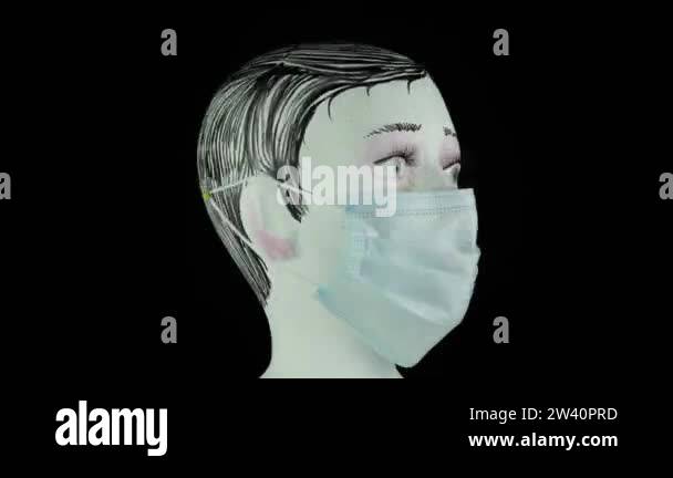 Woman mannequin showing various, medical, reusable face masks for ...