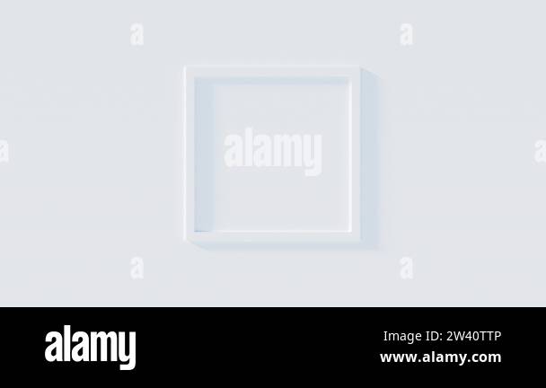 Abstract 3D animation of frame on white wall with shadows light effect. White square moving from ...