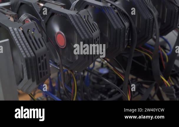 Sofia, Bulgaria - 24 03 2021:Close up details of modern mining rig with ...