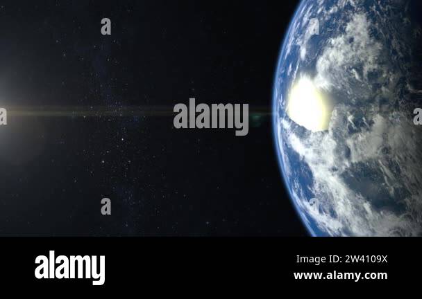 Earth from space. Stars twinkle. 4K. Sunrise. The earth slowly rotates ...