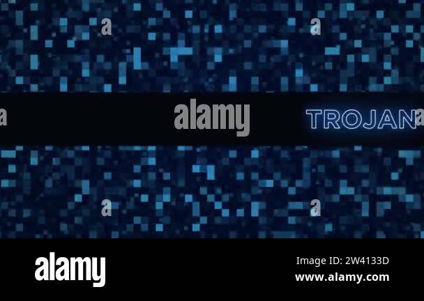Trojan Text Scrolling Horizontally on Light Blue Digital Abstract ...