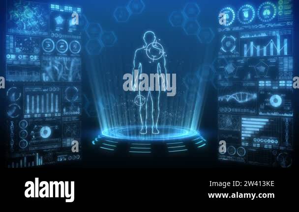 Man virtual body. Human medical hologram animation. Graph, Diagram ...