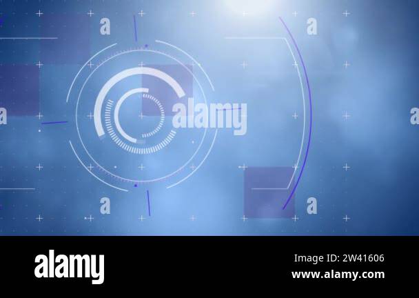 Animation of scope scanning, markers moving and data processing over glowing lights. digital ...