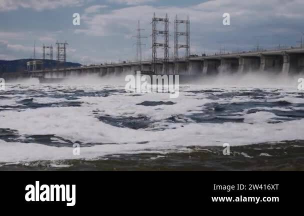 Hydroelectric power station. The dam releases large volumes of water in ...