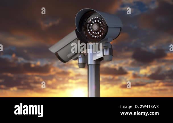 Security camera behind iron fence with restricted area and keep out ...