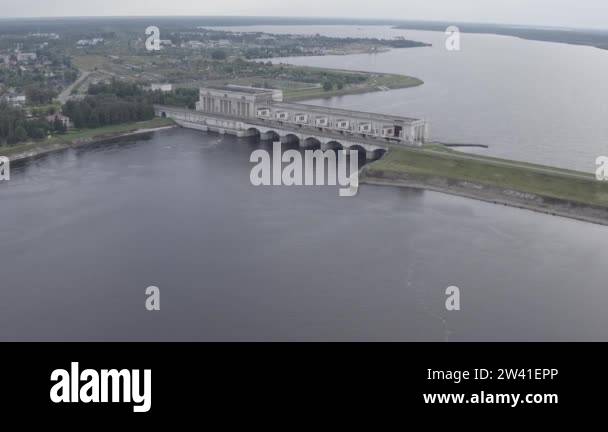 Uglich, Russia. Uglich hydroelectric power station on the Volga river ...