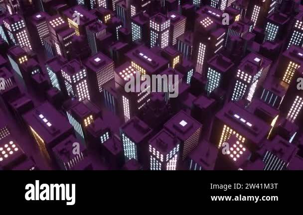 Seamless loop of isometric cyberpunk city with skyscrapers. VJ ...