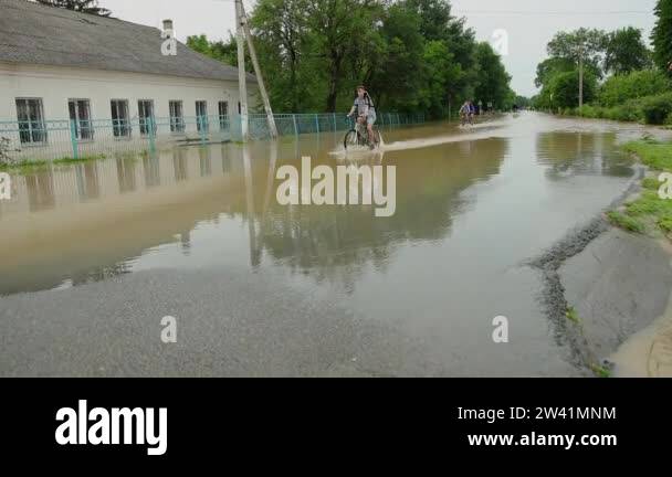 Natural disaster flooding underwater entire community and neighborhood ...