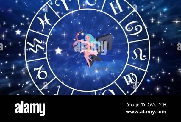 Animation of sagittarius star sign inside spinning wheel of zodiac ...