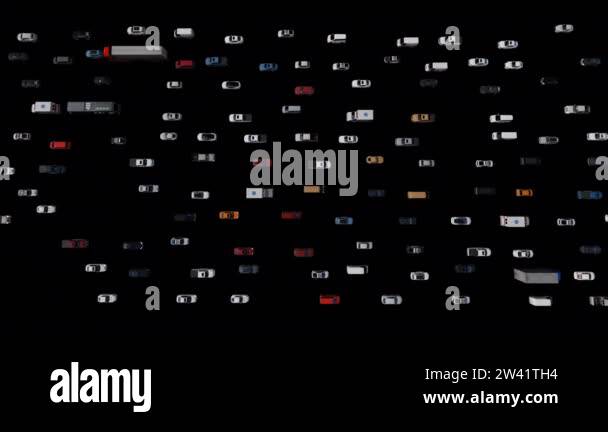 Heavy Traffic Of 3D Cars, Upper View 4K, Alpha Channel Stock Video ...