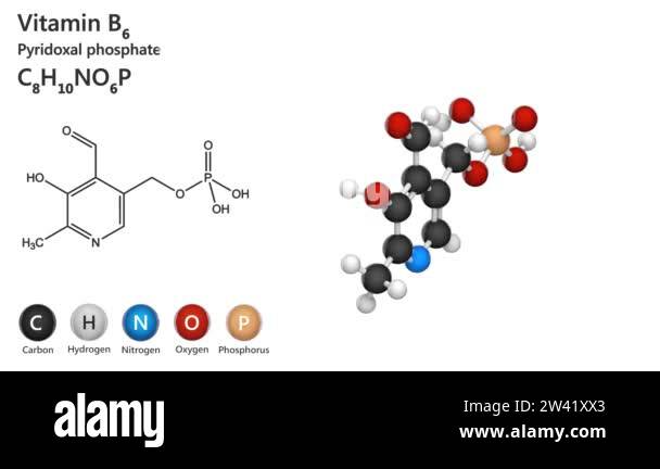 Molecular structure of Vitamin B6 (Pyridoxal phosphate). 3D render ...