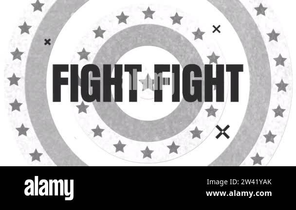 Digital animation of fight text against stars on spinning circles ...