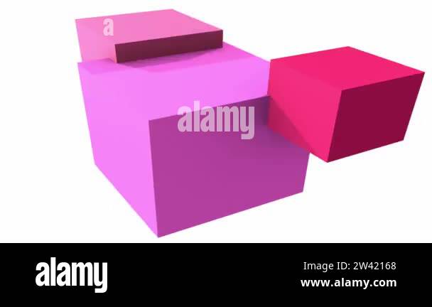 Three cubes of different shades of pink, one goes into the other, overlapping, intersecting on a ...