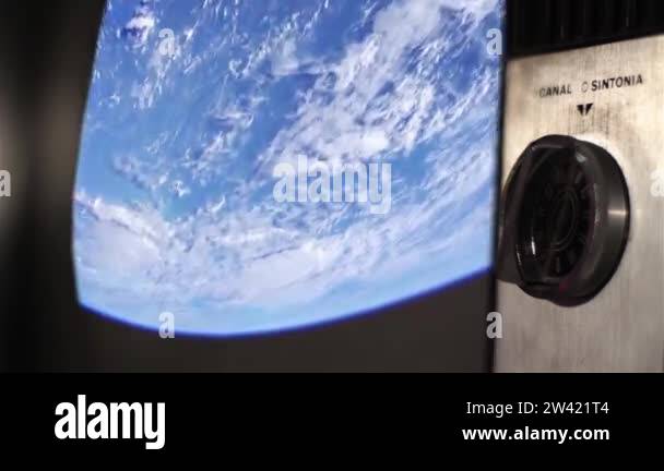 The Planet Earth from Space on a Vintage 70s Television. Close-Up. Side ...