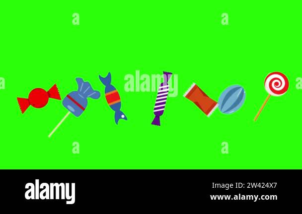 Stop motion candies group animation on green screen chroma key Stock ...