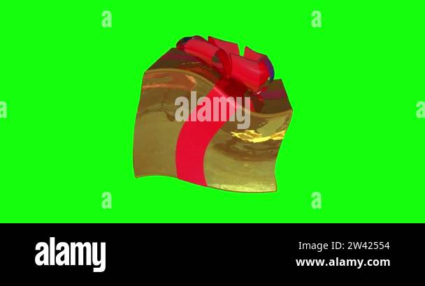 8 animations 3d golden gift birthday present red ribbon green screen ...
